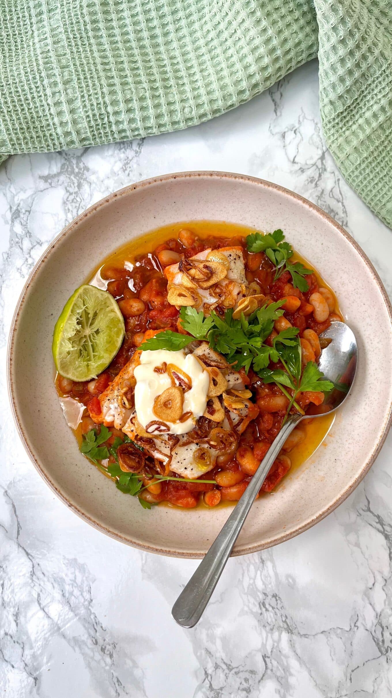 One Pan Poached Fish, With Brothy Tomato Beans, Frazzled Shallots ...