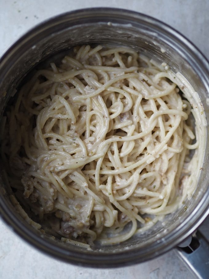 White Pesto Pasta Desert Island Dishes