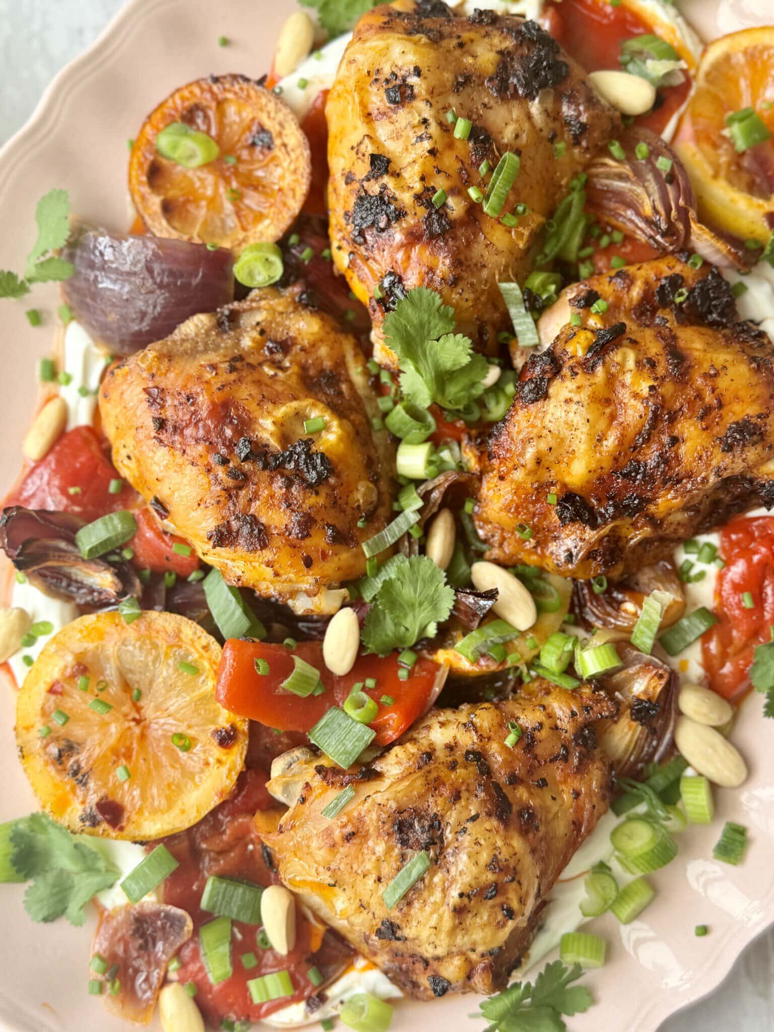 Harissa Chicken with Labneh, Roasted Red Peppers and Red Onion - Desert ...